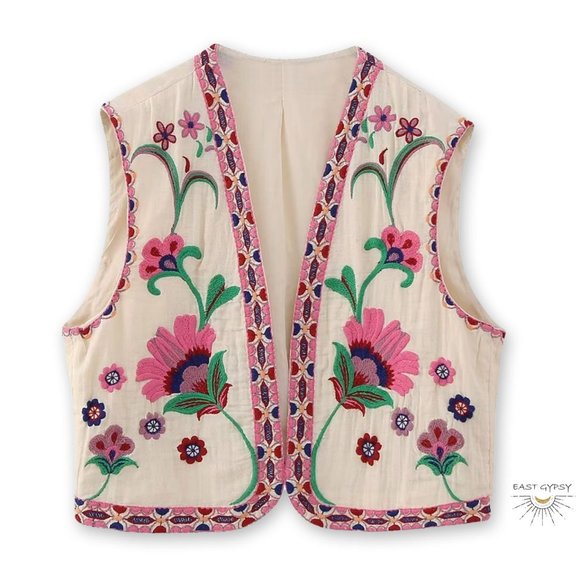 Jackets & Coats | Vintage Pink Floral Boho Embroidered Vest | Poshmark